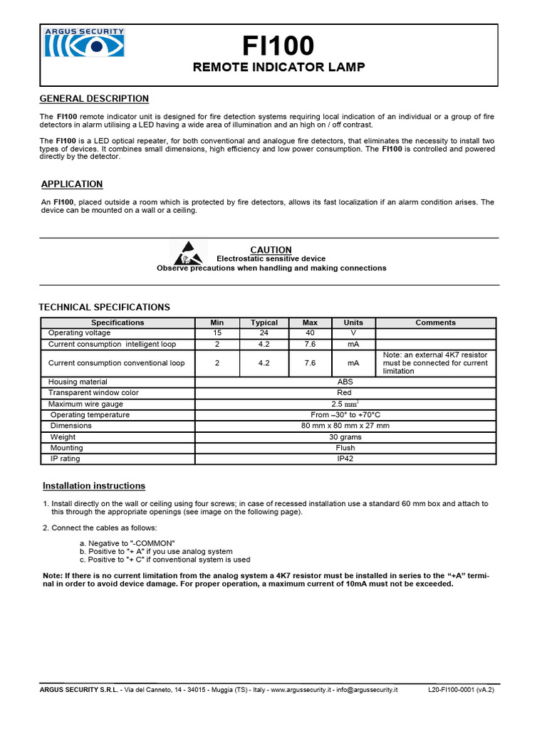 Remote Indicator Lamp: General Description | PDF