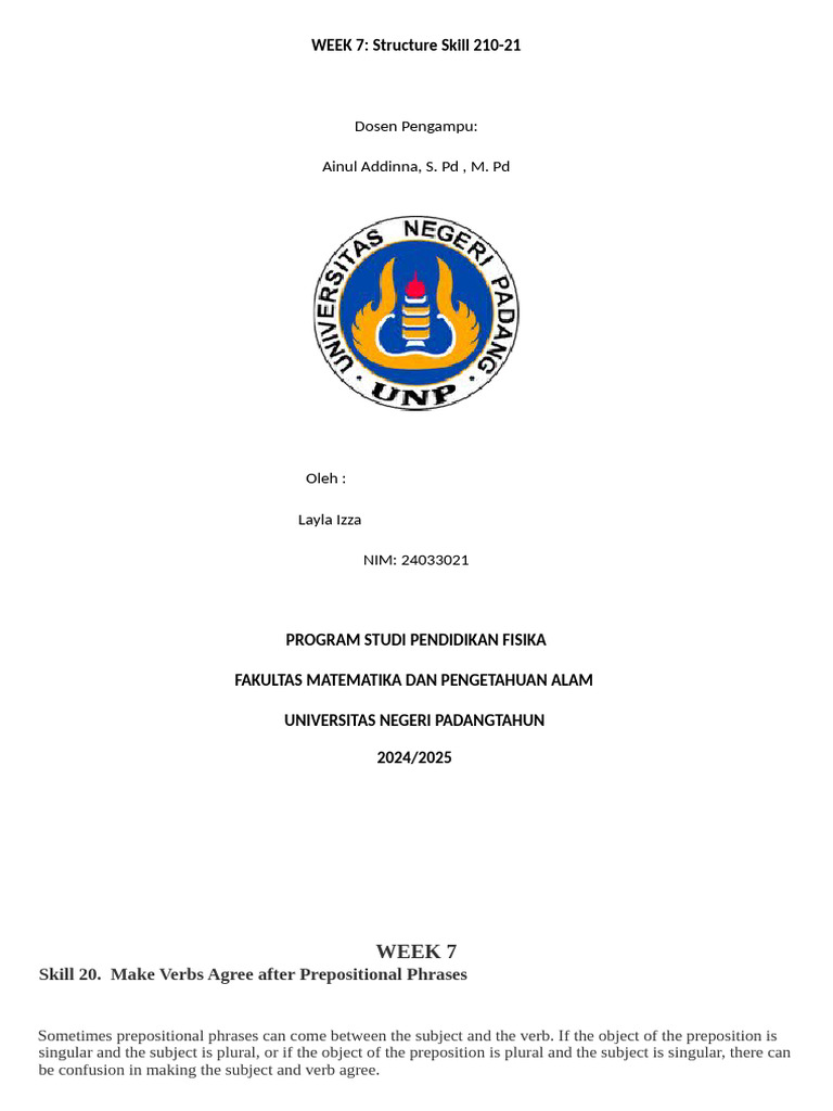 Week 7 - Struktur Skill - Layla Izza (24033021) | PDF