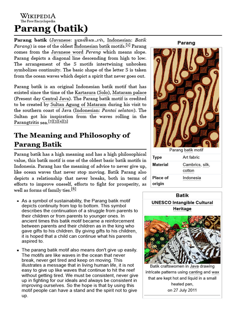 Parang (Batik) - Wikipedia | PDF