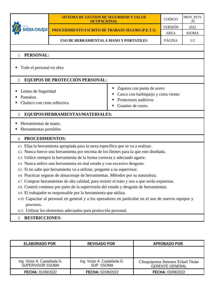 Pets-Amb-02-Uso de Herramientas A Mano y Portatiles | PDF