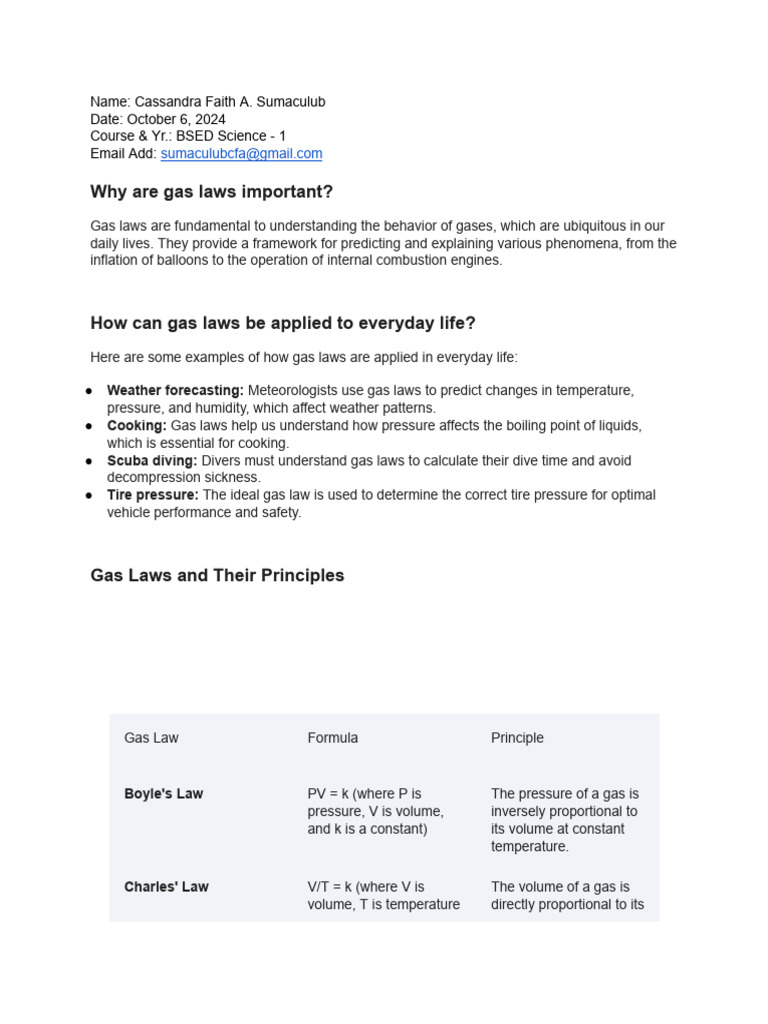 Gas Laws and Their Applications | PDF