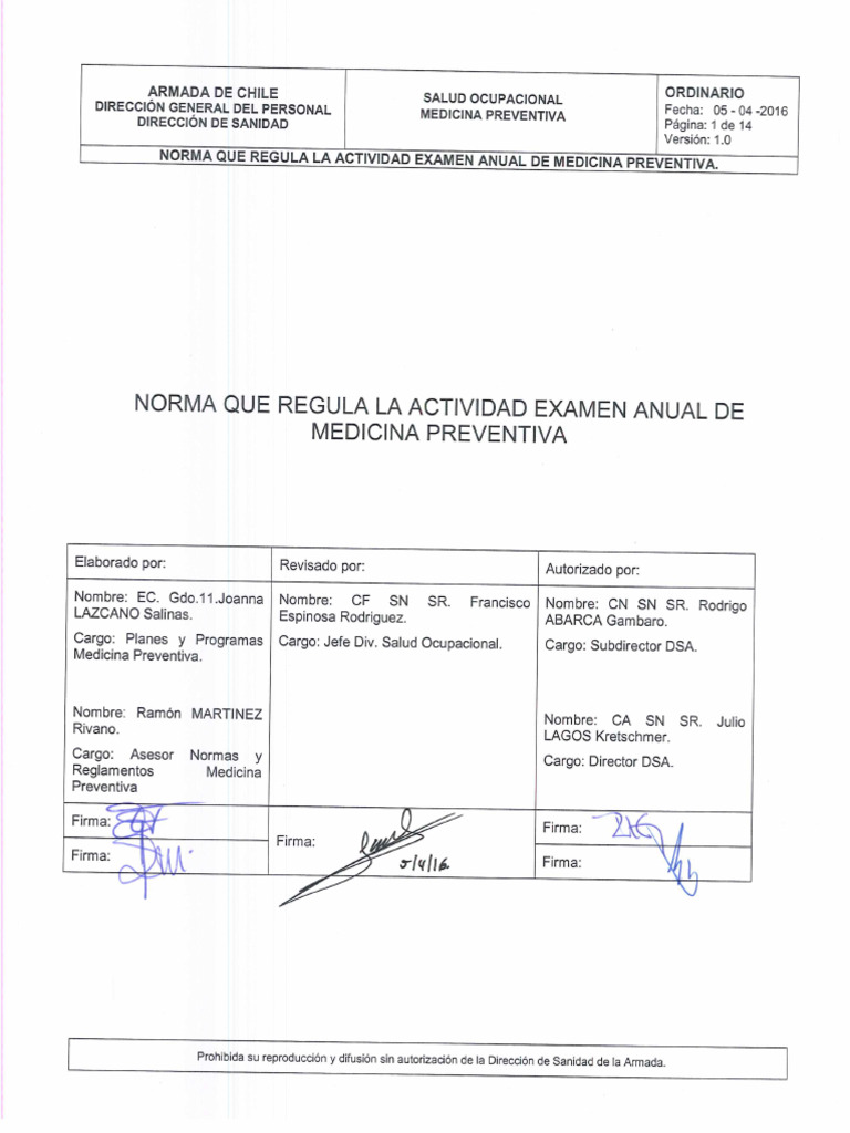 Norma Que Regula La Actividad Examen Anual de Medicina Preventiva | PDF