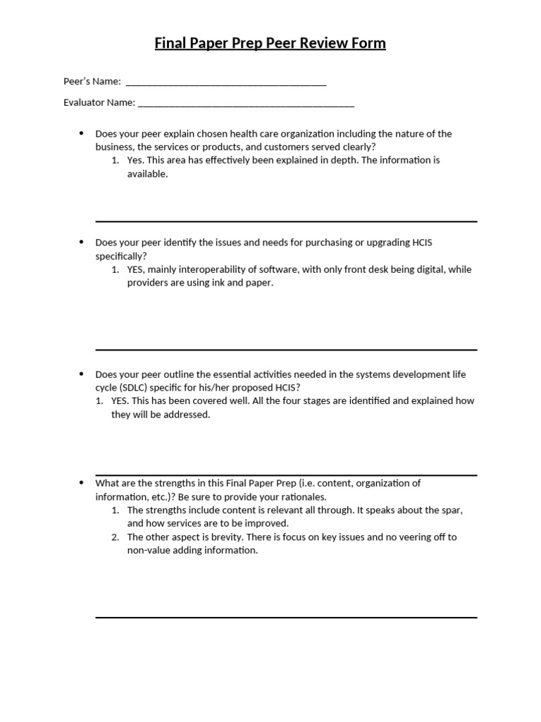 1 Page Final Paper Prep Peer-Review Template | PDF
