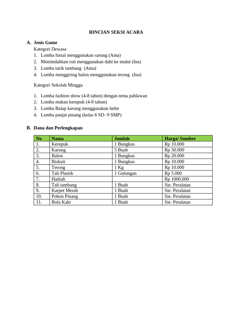 Rincian Seksi Acara | PDF