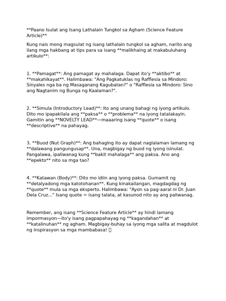 Paano Isulat Ang Isang Lathalain Tungkol Sa Agham | PDF