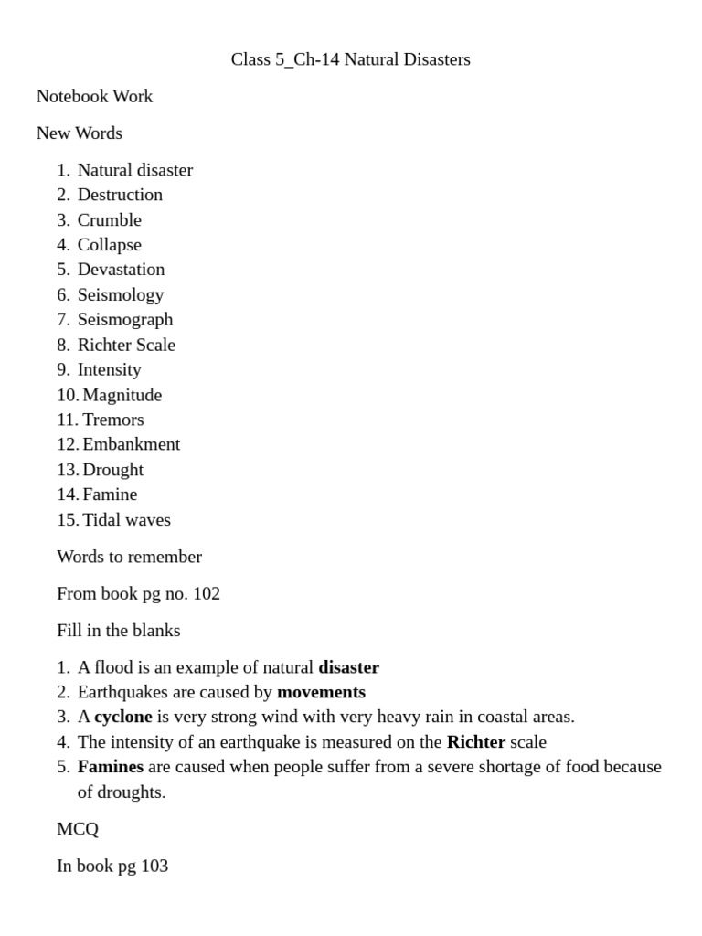 Class 5 - SST - Ch-14 Natural Disasters | PDF | Natural Disasters | Tsunami