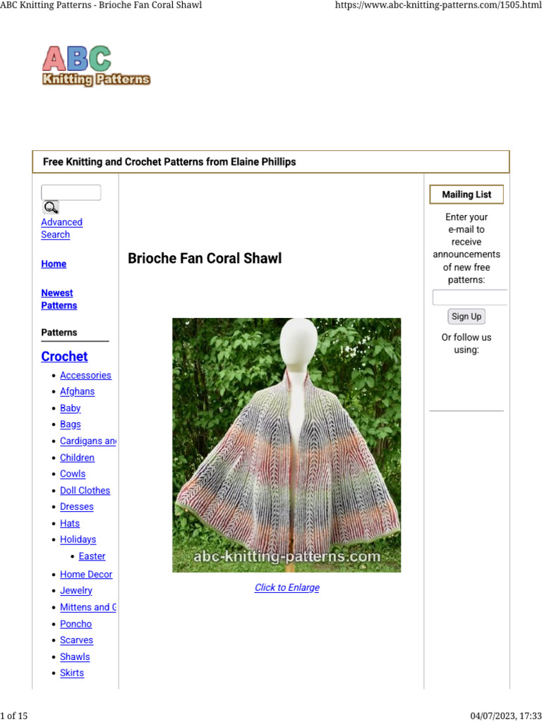ABC Knitting Patterns - Brioche Fan Coral Shawl | PDF