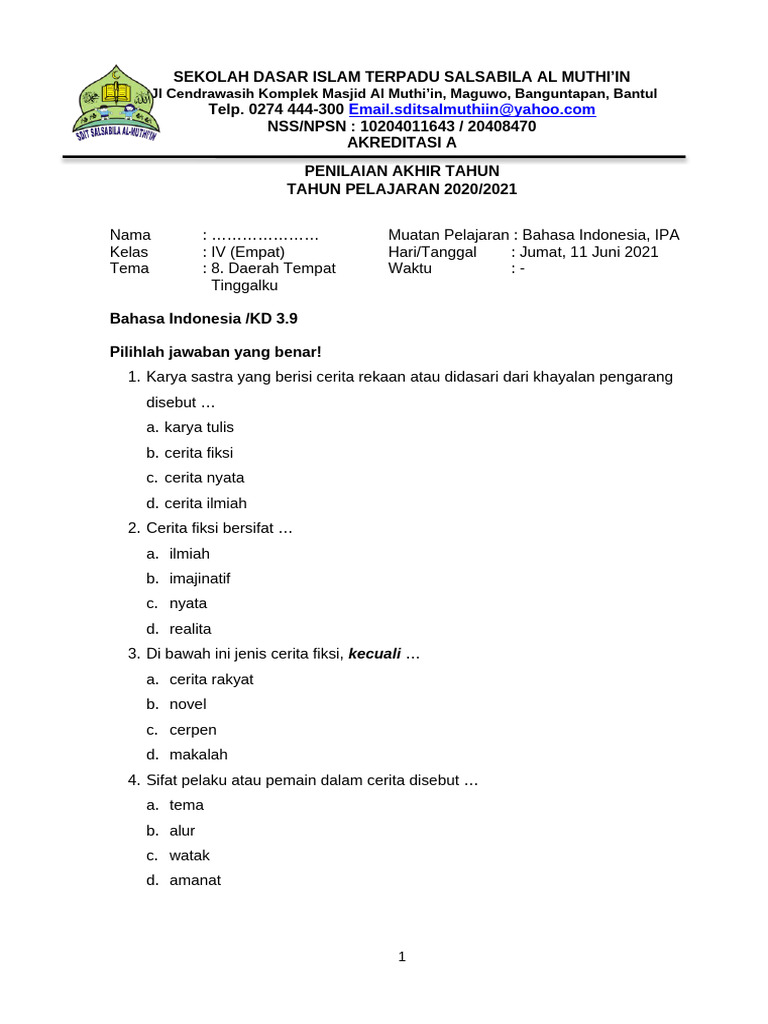 PAT Tema 8 (B.Indonesia, IPA) | PDF