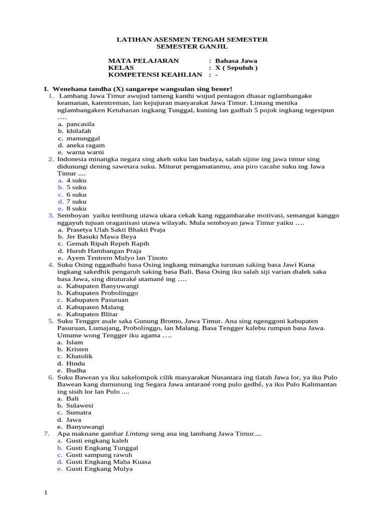 Latihan ATS MBJ Ganjil Kls X 2024-2025 | PDF