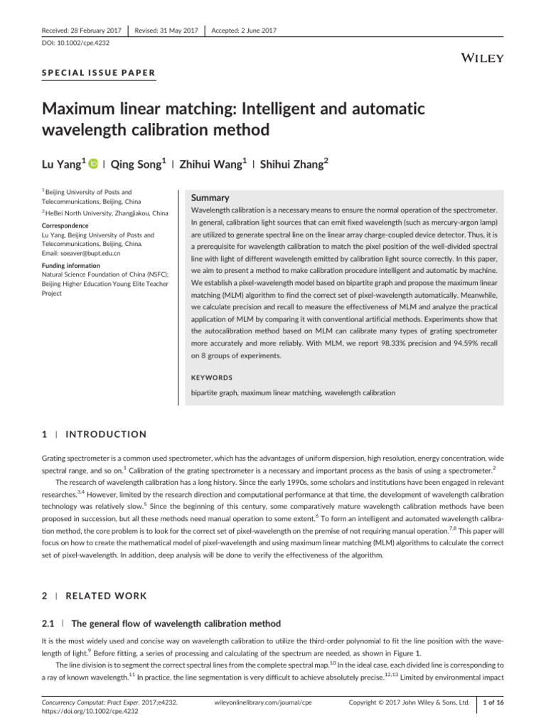 Maximum linear matching Intelligent and automatic wavelength calibration method | PDF