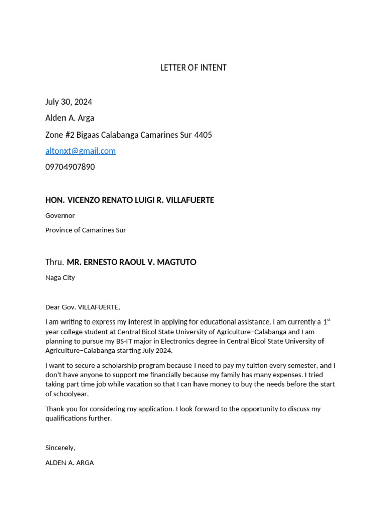 Letter of Intent | PDF