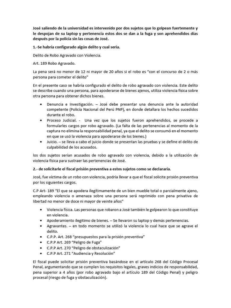 Examen Final de Seminario de Derecho Penal y Procesal Penal | PDF | Robo | Castigos