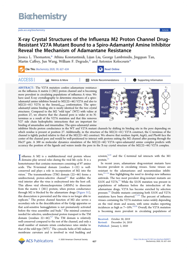 Thomaston Et Al 2020 X Ray Crystal Structures of The Influenza m2 ...
