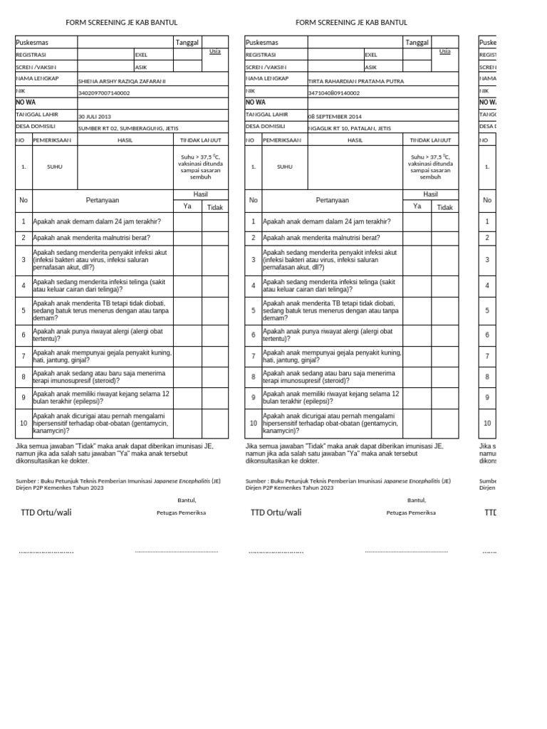 Form Skrining JE New | PDF