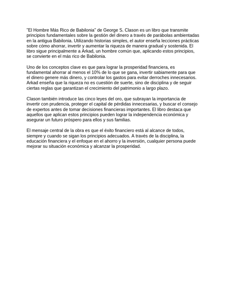 El Hombre Mas Rico de Babilonia - GEORGE S. CLASON - Resumen y Análisis ...