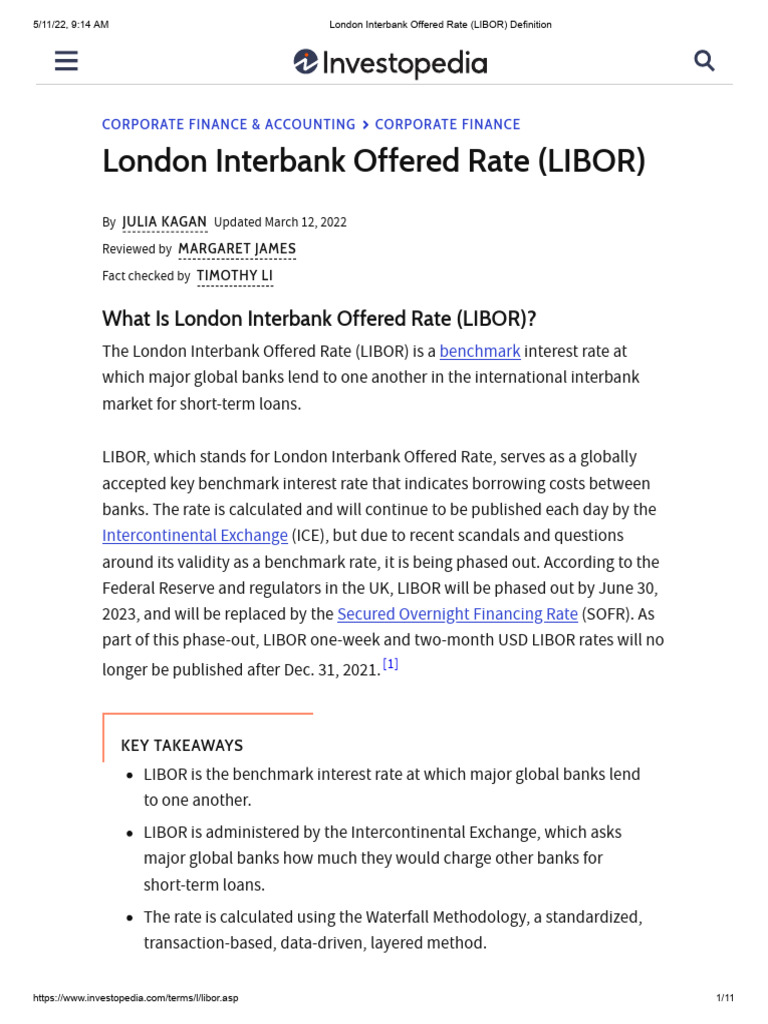London Interbank Offered Rate (LIBOR) Investopedia | PDF