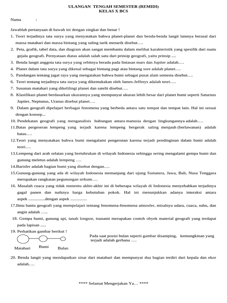 Remidi PH 1 Kelas X Ips 1 | PDF