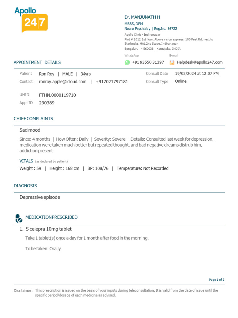 Apollo Prescription Format | PDF | Health Care | Clinical Medicine