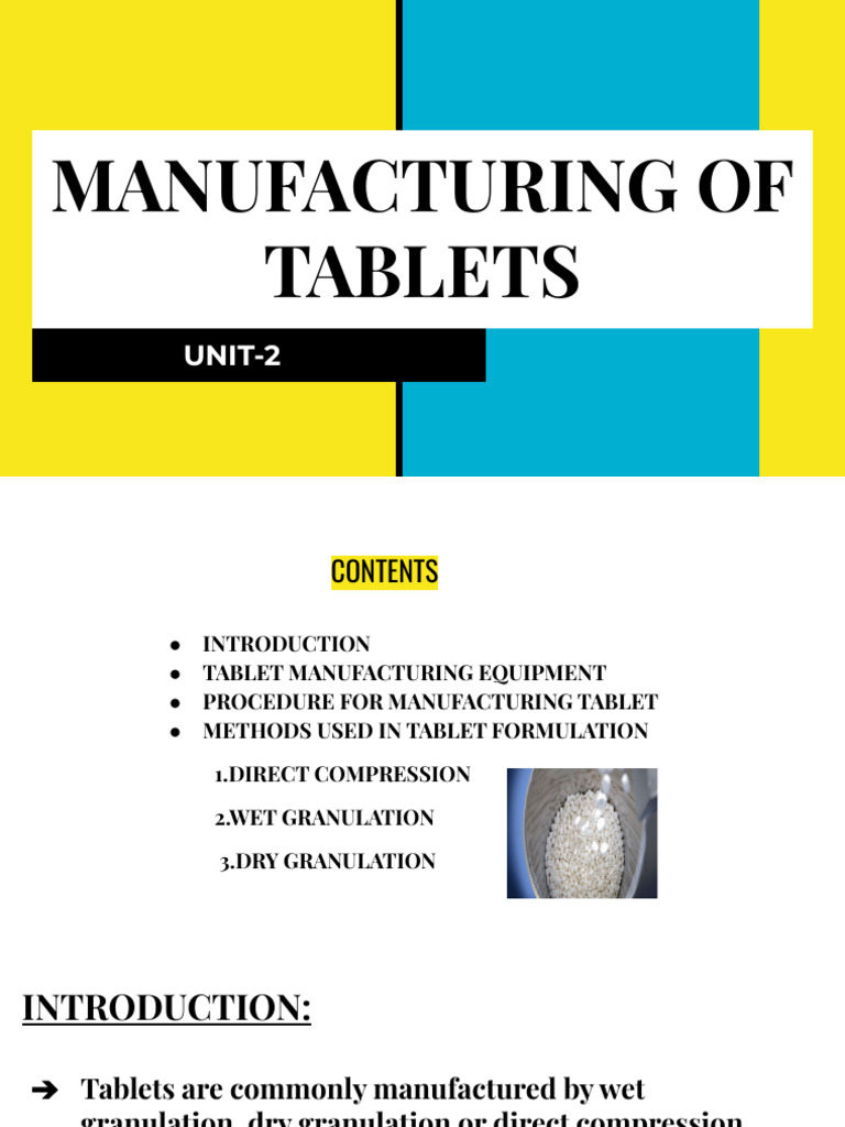 Manufacturing of Tablets. | PDF