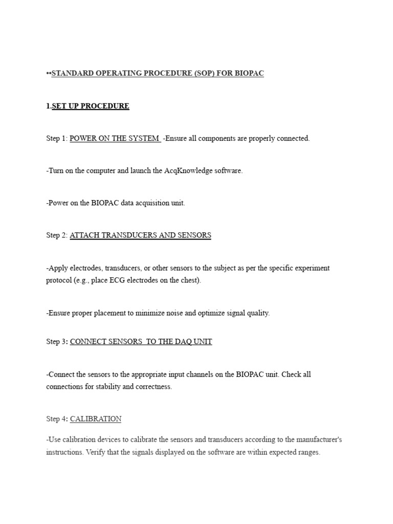 Instrument - Biopac' Sop Print Out PDF | PDF