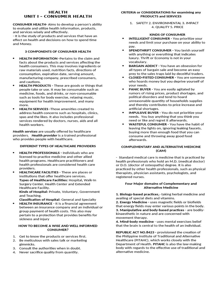 HANDOUTS HEALTH 1st Quarter | PDF