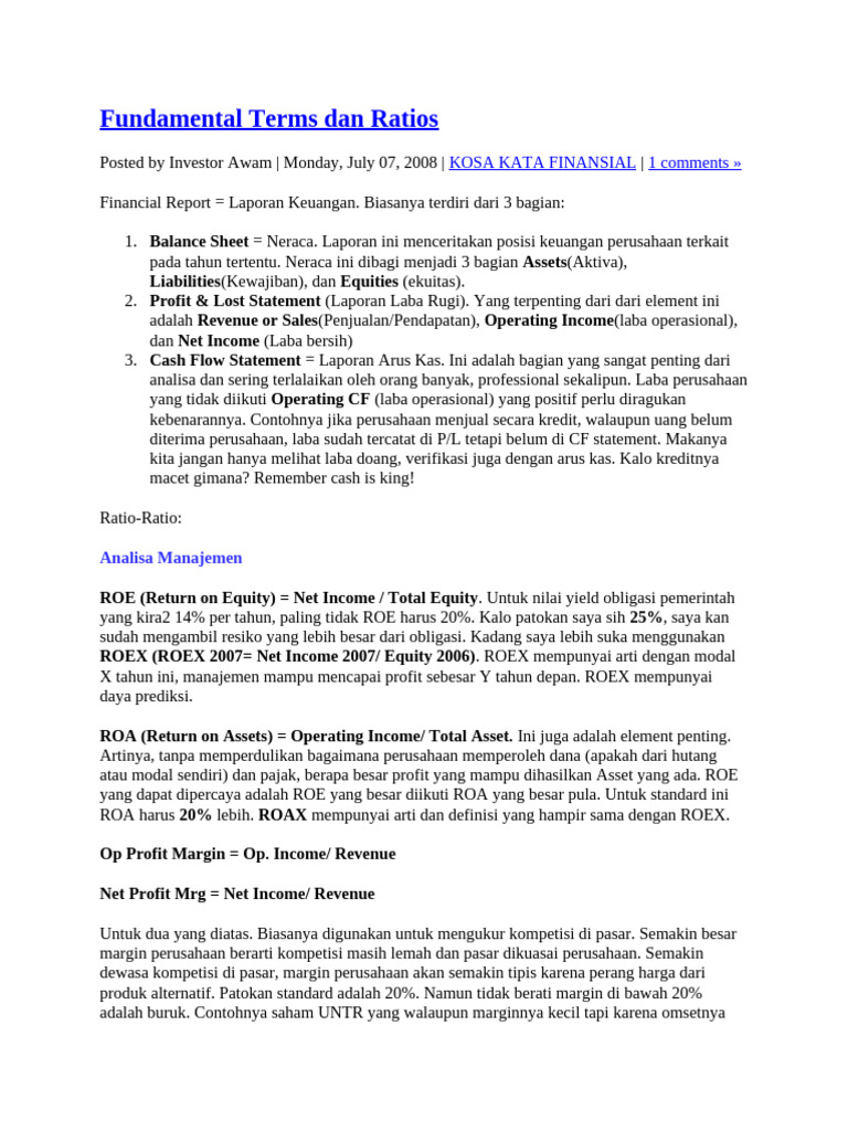 Fundamental Terms dan Ratios | PDF