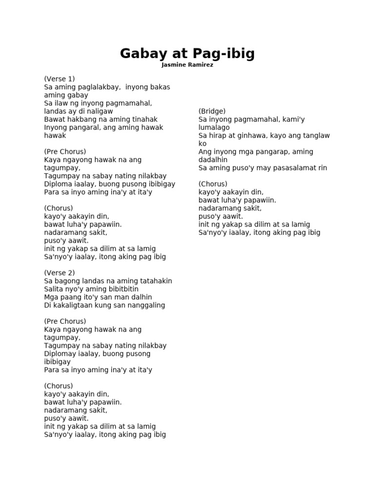 Gabay at Pag-Ibig Lyrics-1 | PDF