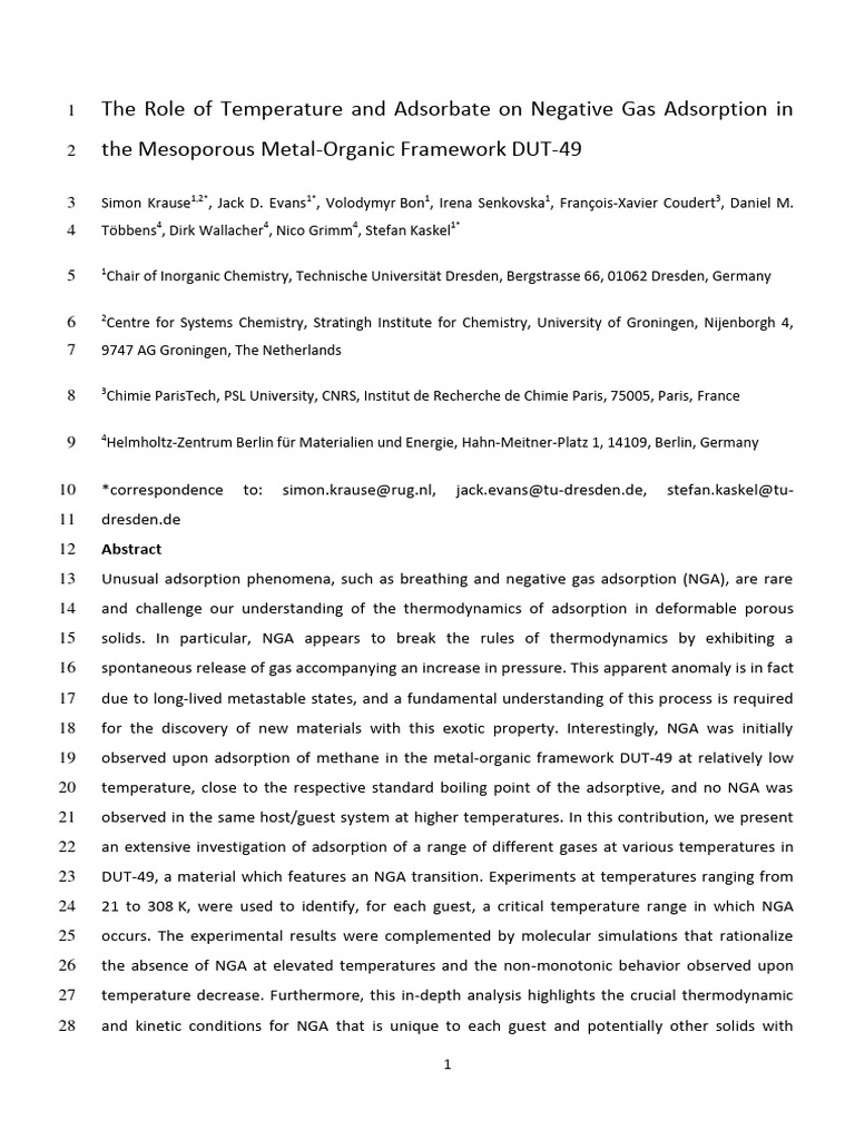 The Role of Temperature and Adsorbate On Negative Gas Adsorption in The ...