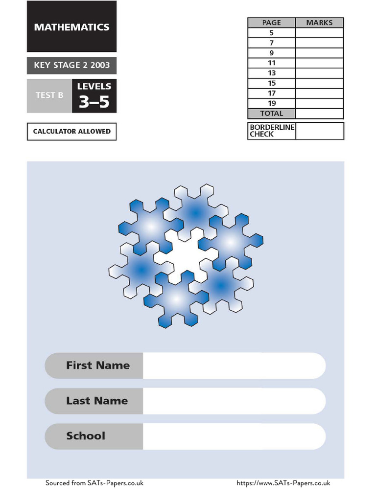 Ks2 Mathematics 2003 Test B | PDF
