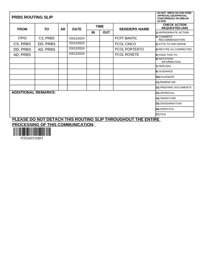 Prbs Routing Slip: Itpo CS, Prbs DD, Prbs DD, Prbs Ad, Prbs Ad, Prbs | PDF