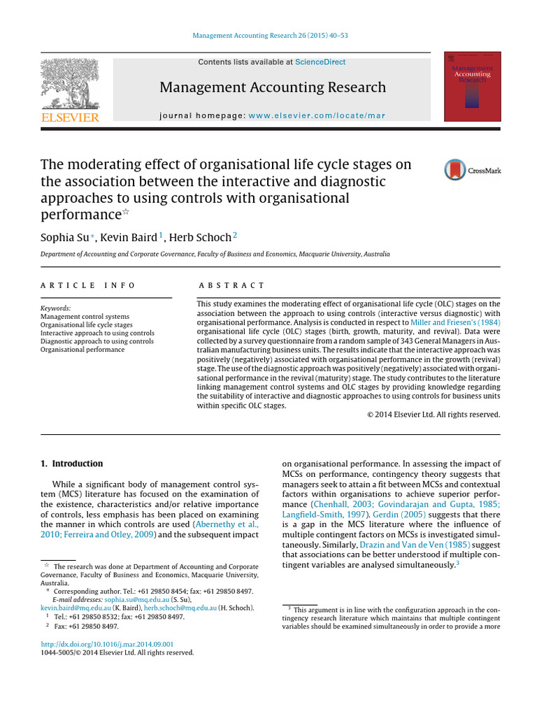 Su, Baird, Schoch - 2015 - The Moderating Effect of Organisational Life ...