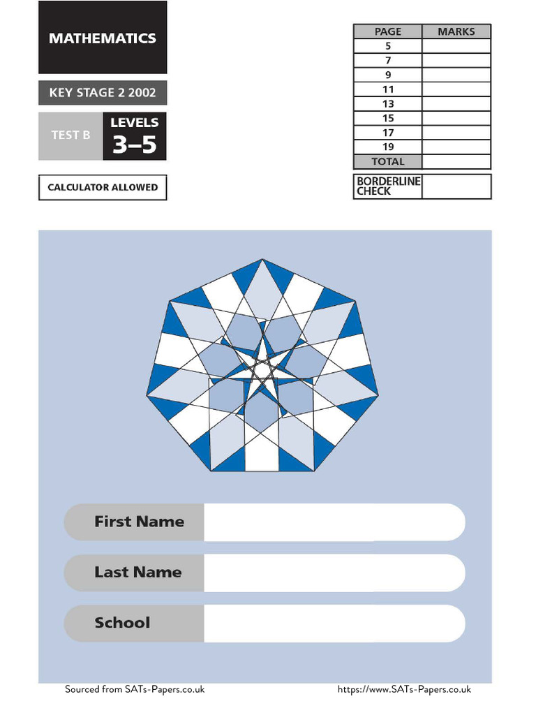 ks2 Mathematics 2002 Test B 1 | PDF