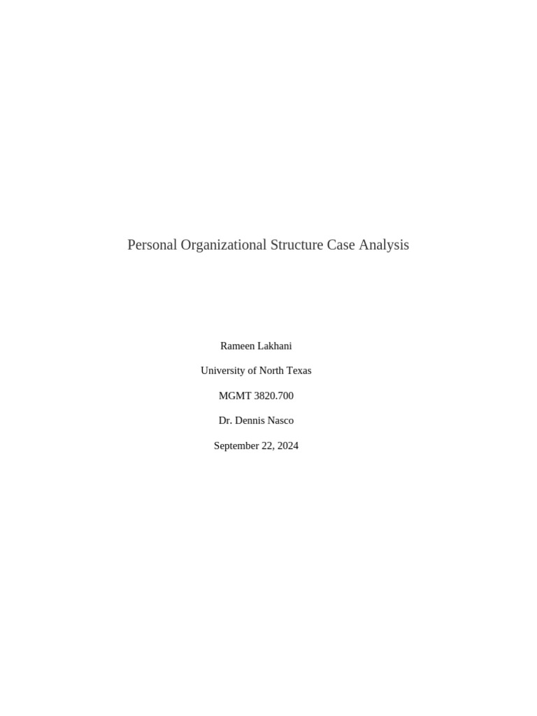 Personal Organizational Structure Case Analysis | PDF