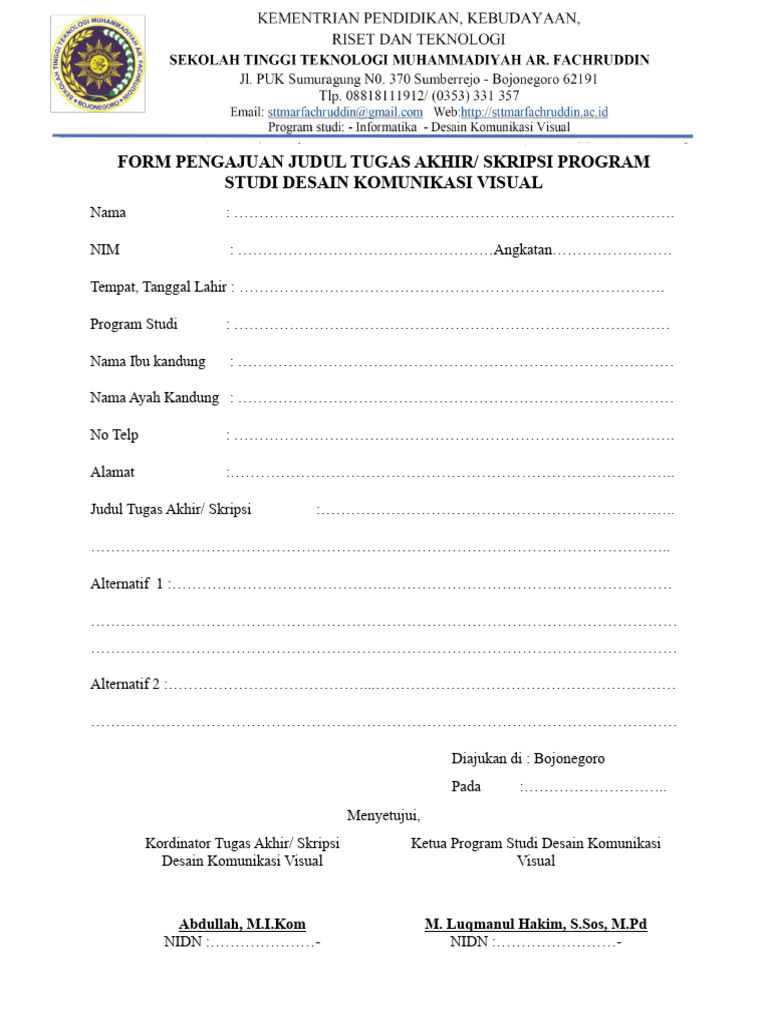 Dkv-Form Pengajuan Judul Tugas Akhir | PDF