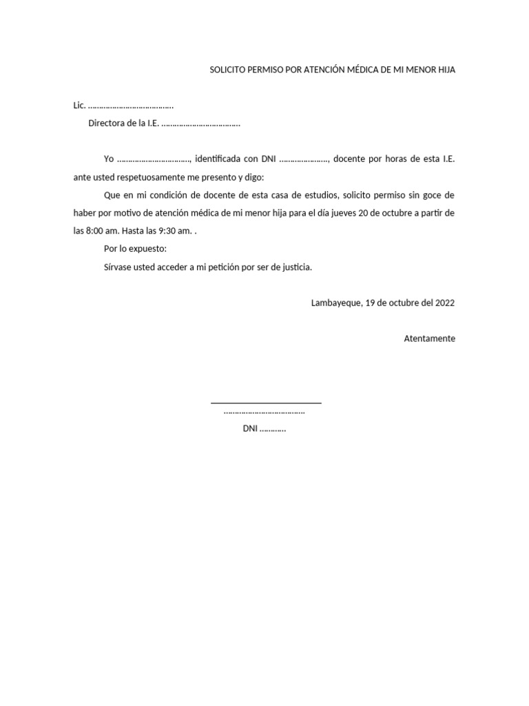 Modelo Solicito Permiso Por Cita Medica | PDF