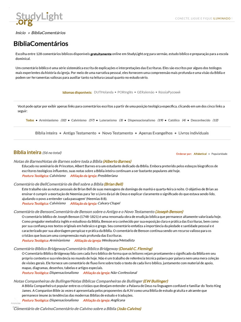 Visão Geral Abrangente Dos Comentários Bíblicos Disponíveis ...