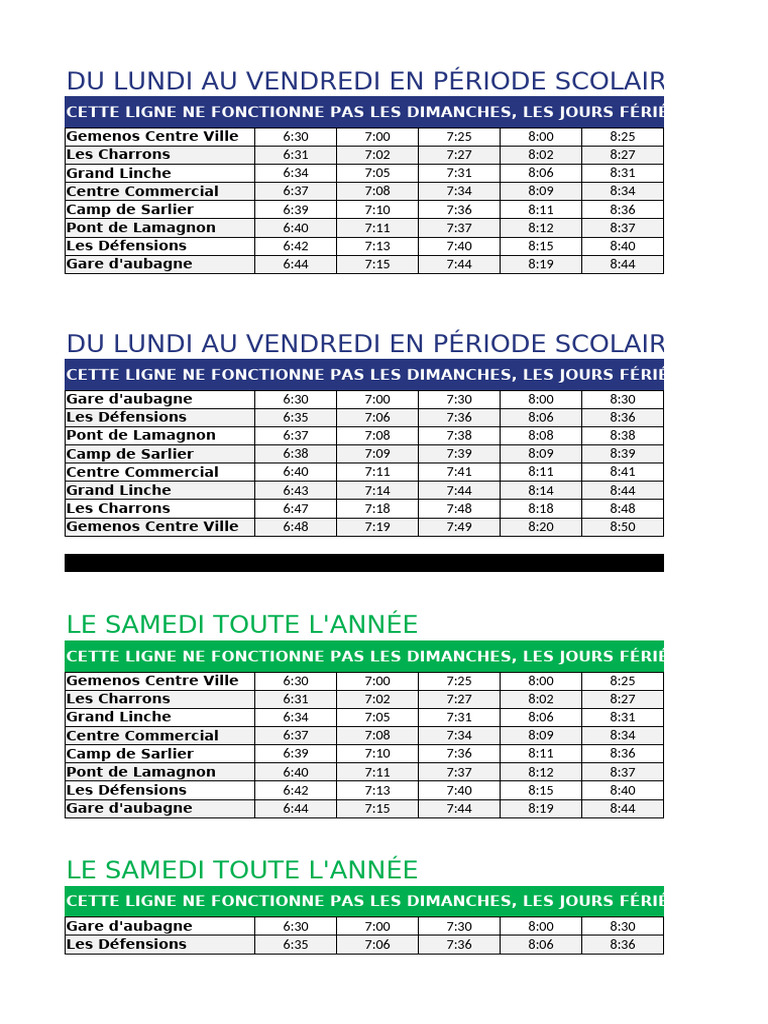 Ligne 530 Horaires 2024