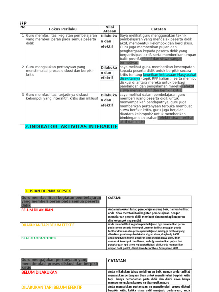 Isi PMM Indikator Aktivitas Interaktif | PDF