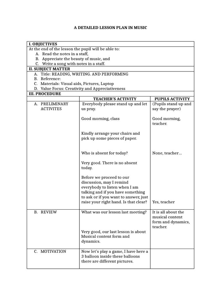 Music Lesson Plan: Reading & Writing Notes | PDF | Musicology ...