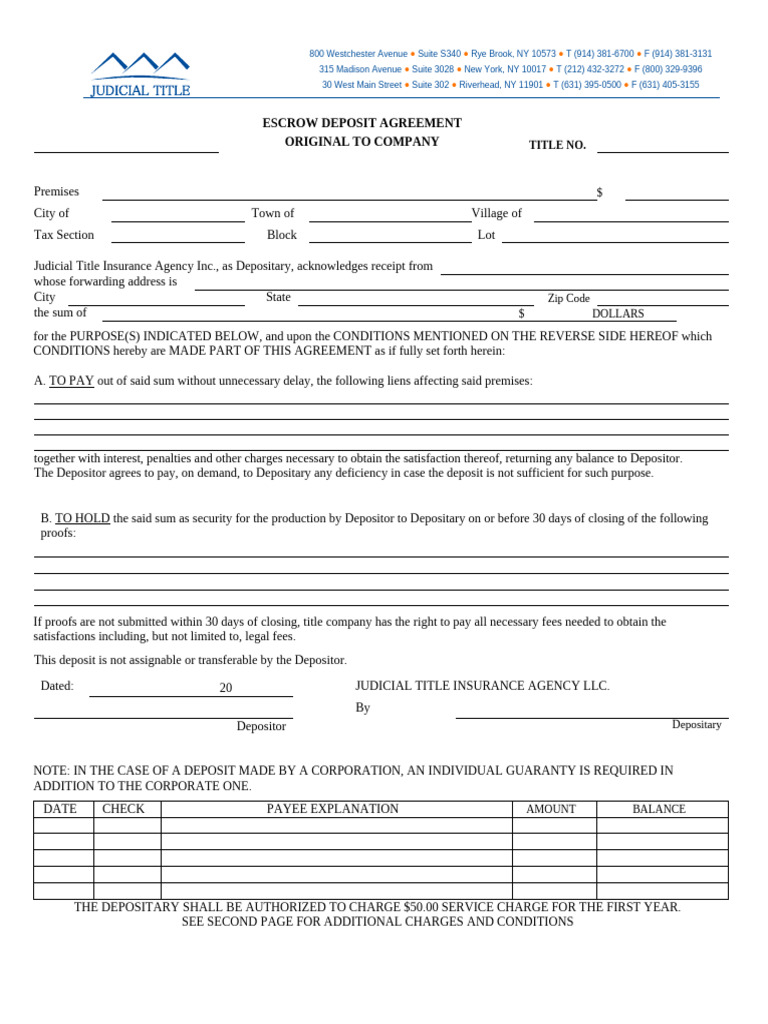 Escrow Deposit Agreement Template | PDF | Deposit Account | Lien