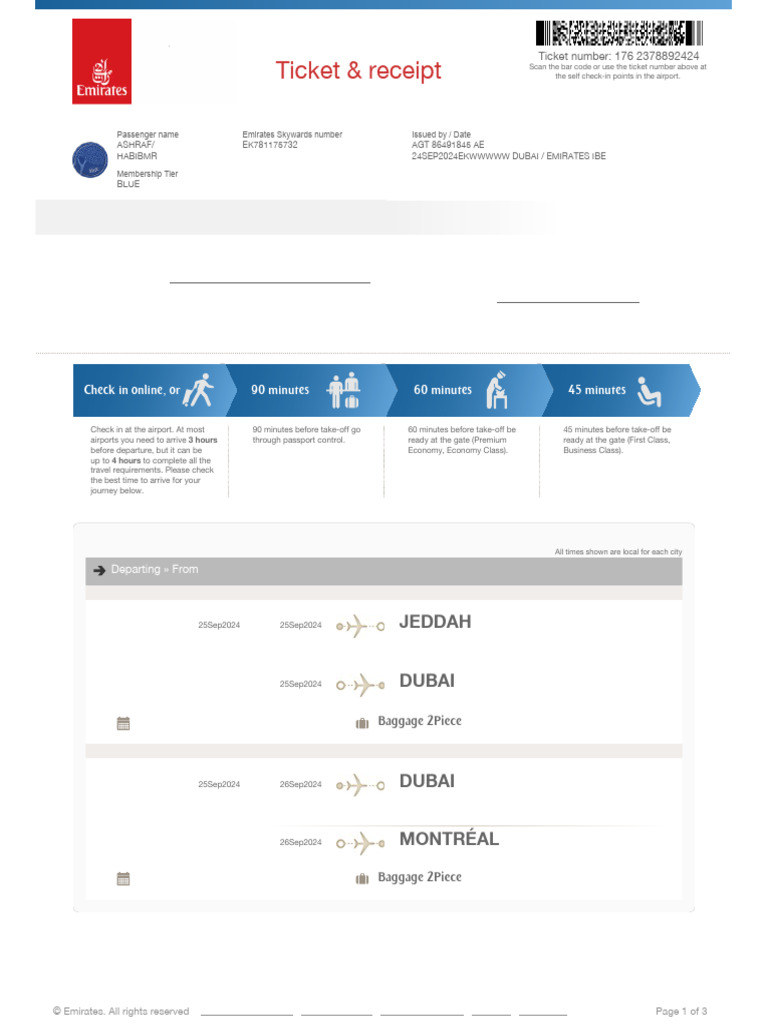 Emirates Ticket 1 | PDF | Baggage | Aviation