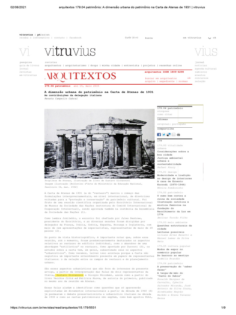 T8-A Dimensão Urbana Do Patrimônio Na Carta de Atenas de 1931 - Vitruvius | PDF