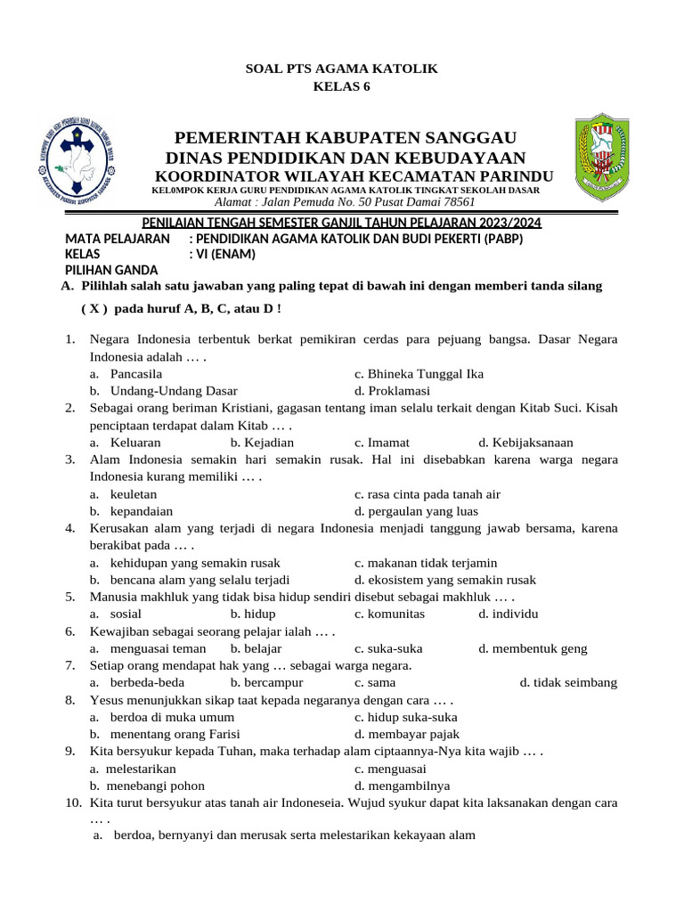 SOAL PAKat PTS KLS VI GANJIL 2024-25 | PDF