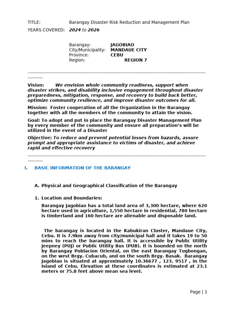 BDRRMP Jagobiao Revised | PDF