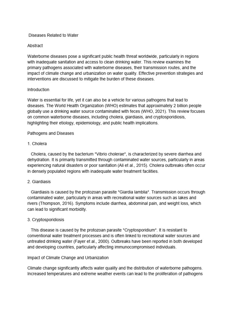 Waterborne Diseases and Its Impact On Public Health | PDF | Drinking ...