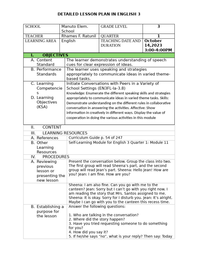 MATATAG Curriculum Lesson Plan Template 4 | PDF MATATAG Curriculum Lesson Plan Template 4 | PDF