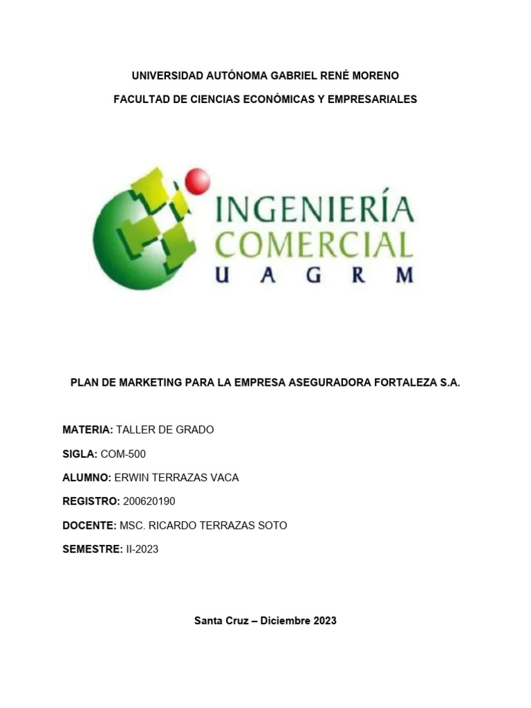 Vok Terrazas Vaca Erwin - Plan de Marketing para La Empresa Aseguradora ...