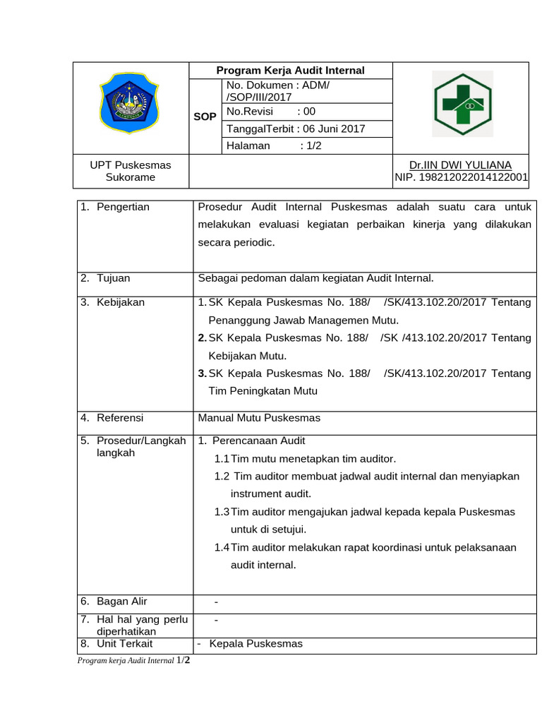 SOP Program Kerja Audit Internal | PDF