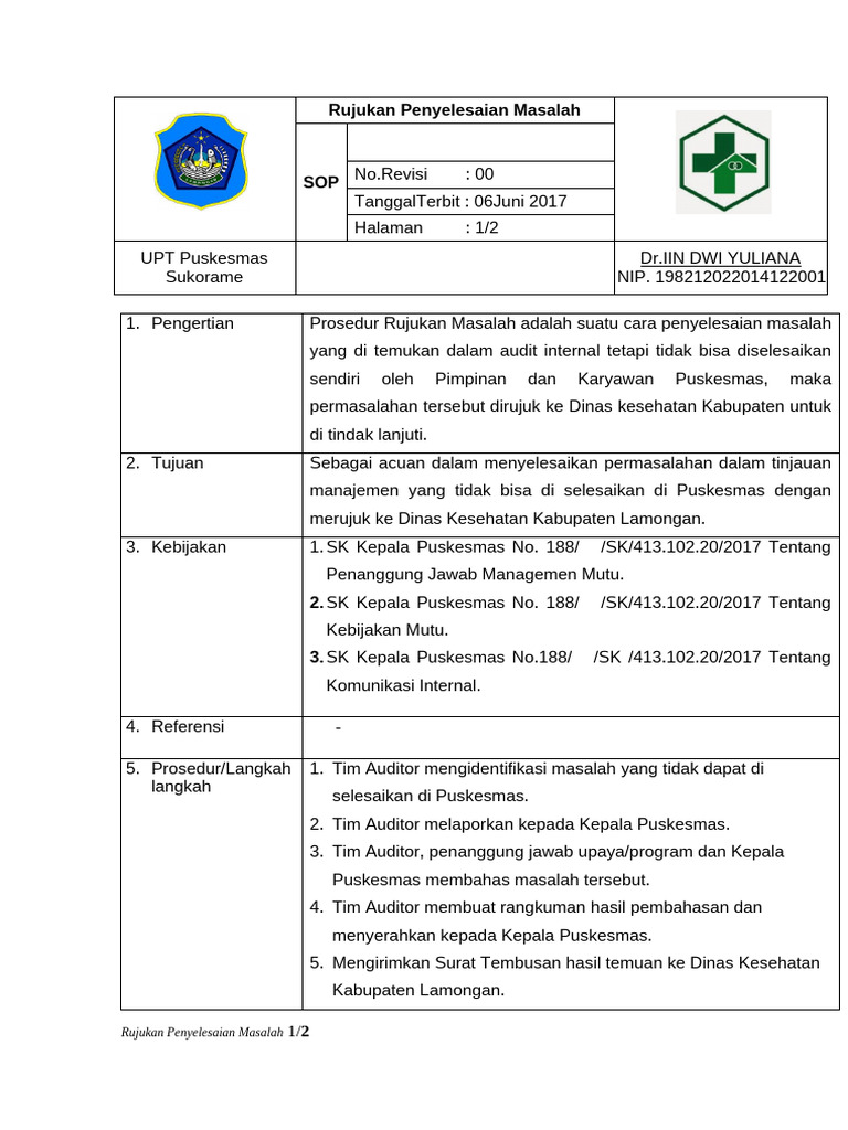 SOP Rujukan Jika Tidak Dapt Menyelesaikan Masalah Hasil Rekomendasi ...