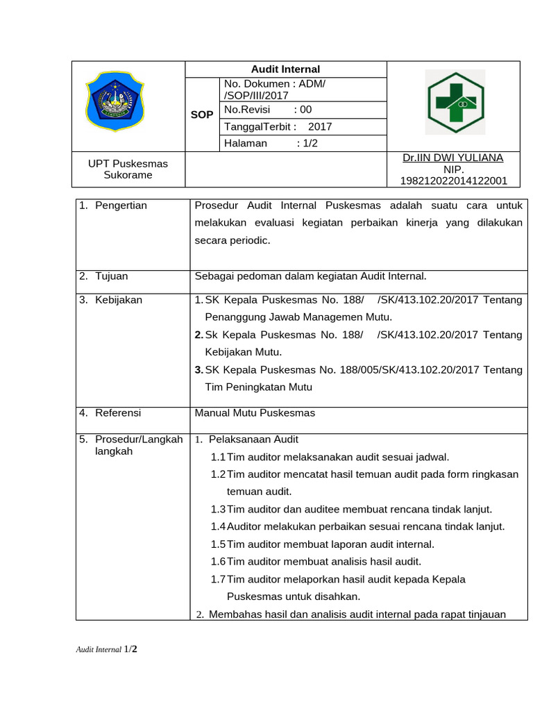 SOP Audit Internal New | PDF